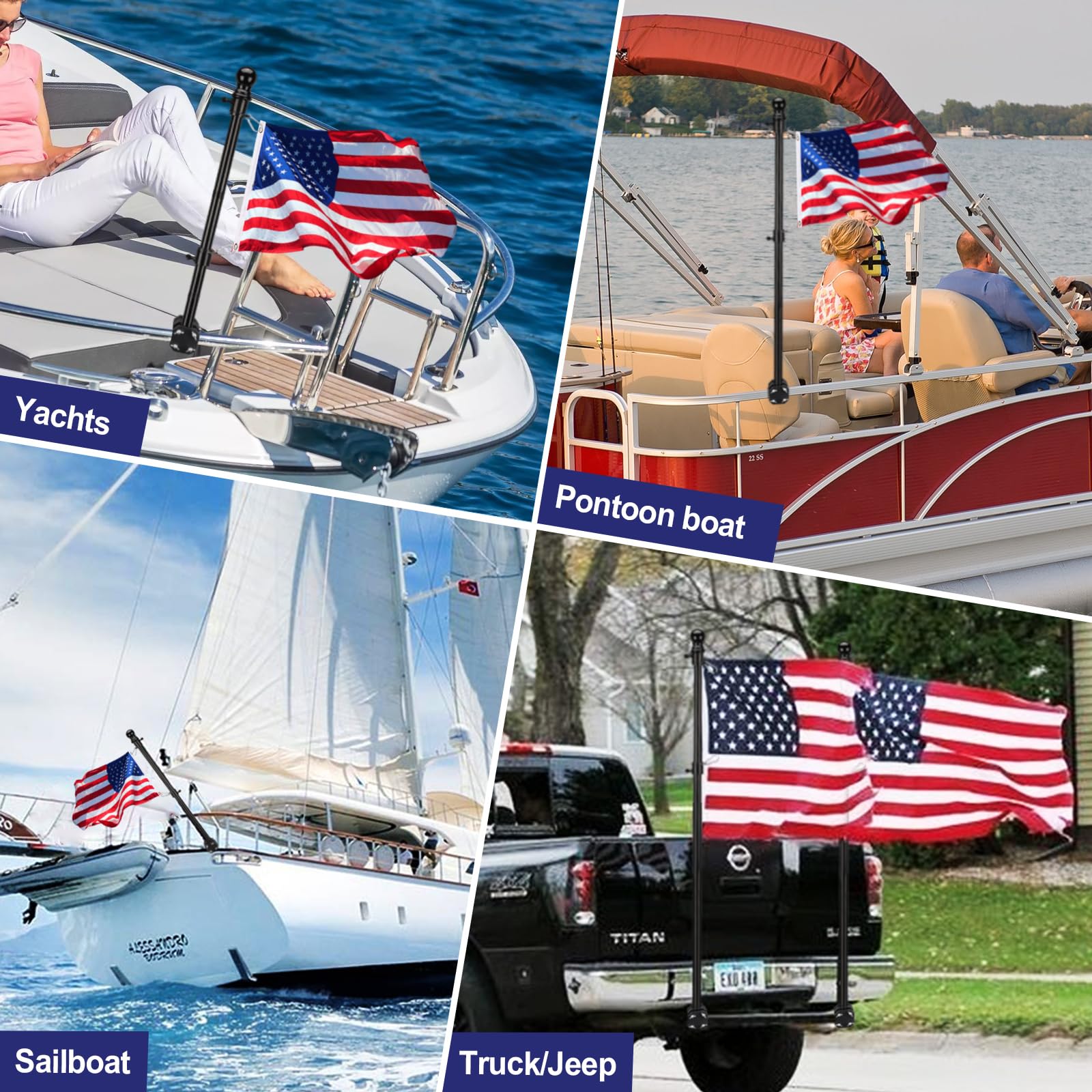 Boat Flag Pole Kit with Boat Flag - Include 15-48" Marine Grade ...