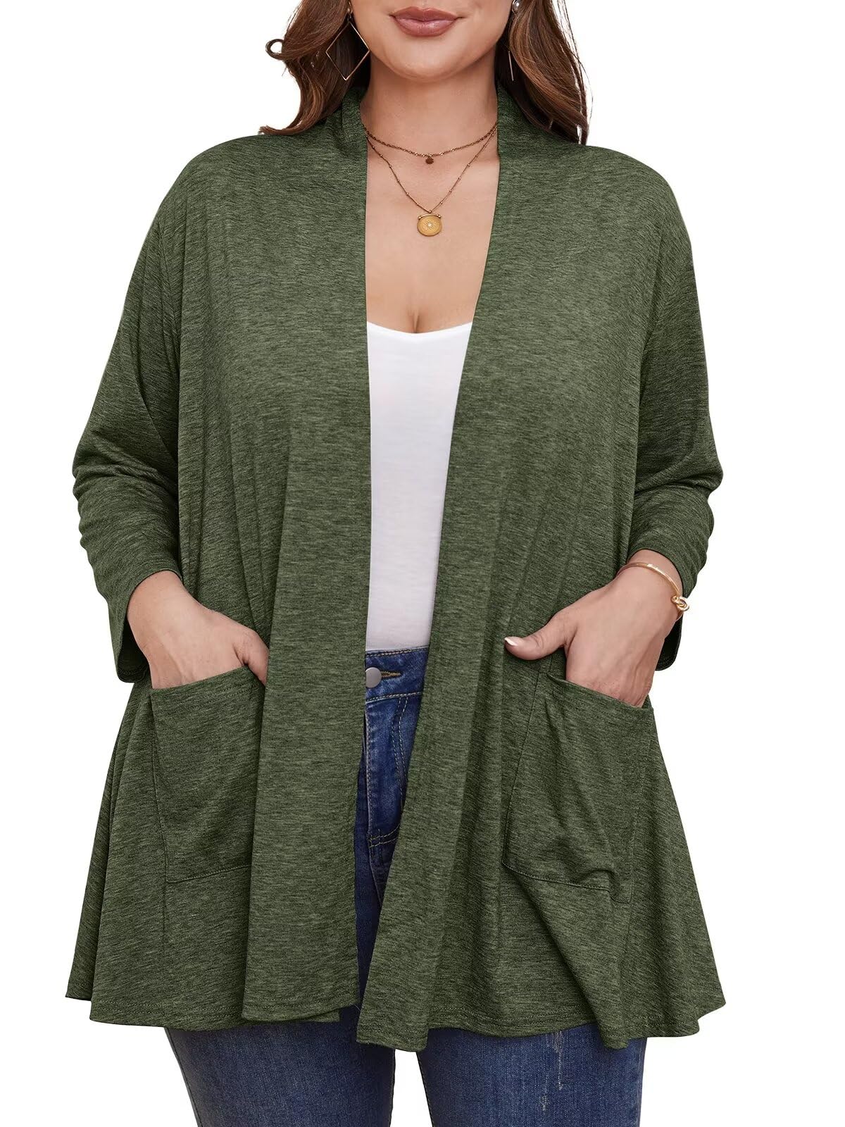 BELAROI Women Cardigan Casual Lightweight Plus Size Cardigan 3/4 Sleeve ...