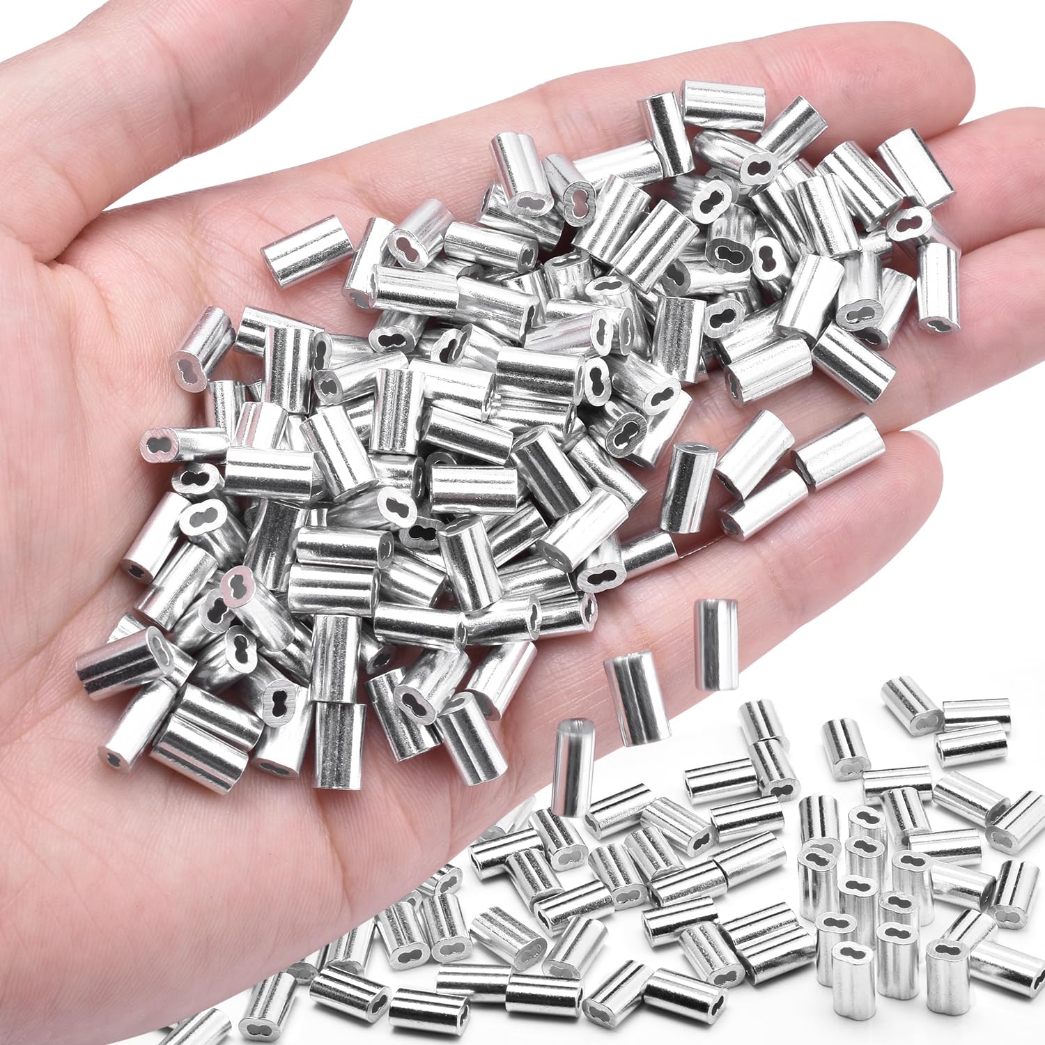 250Pcs 3/64"Cable Crimp Sleeves, Aluminum Wire Rope Crimping Loop ...