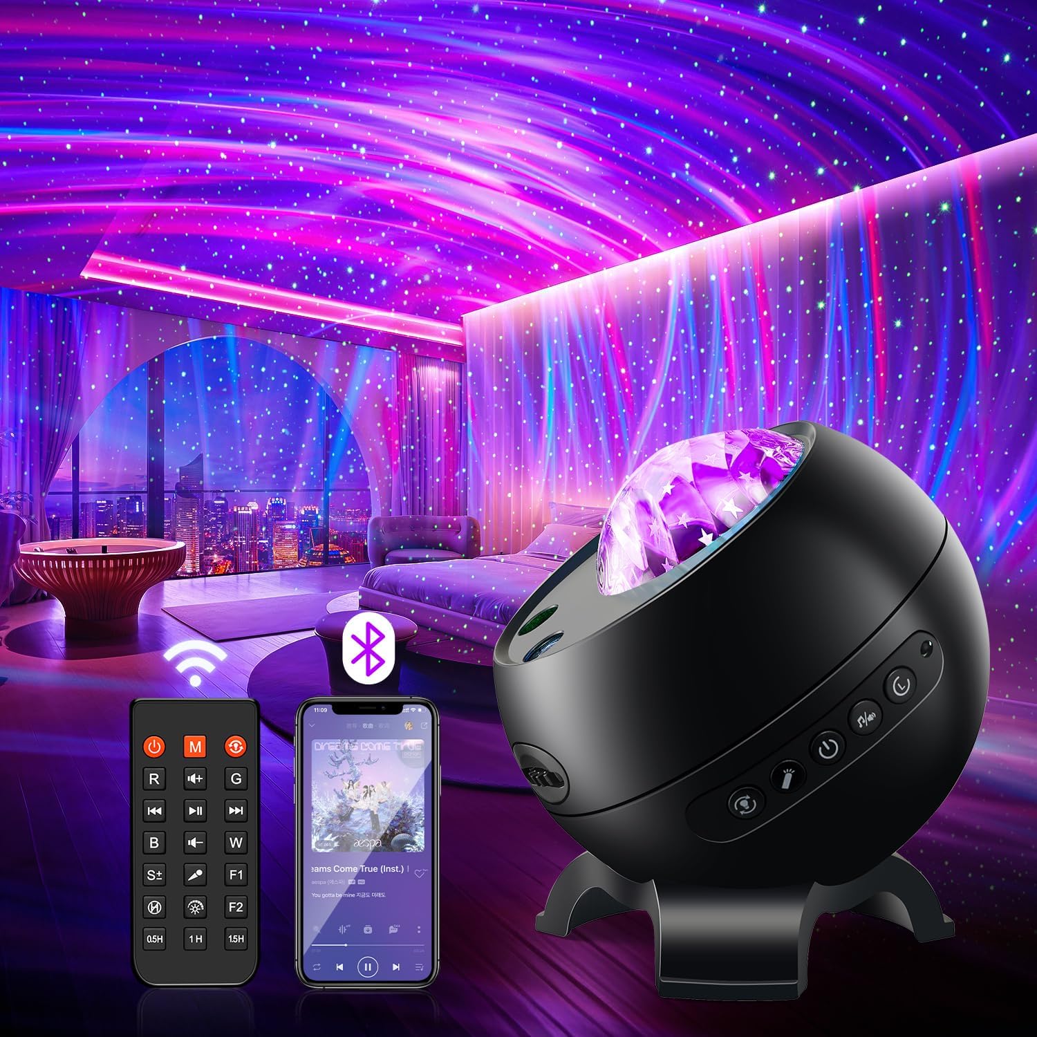 Galaxy Projector Northern Lights Projector,15 Colors+Moon Aurora Star ...
