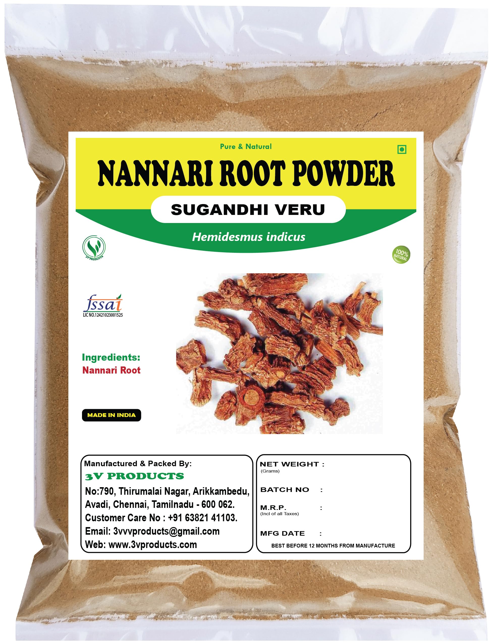 Buy 3V PRODUCTS Nannari Root Powder 100g | Anantamul | Hemidesmus ...