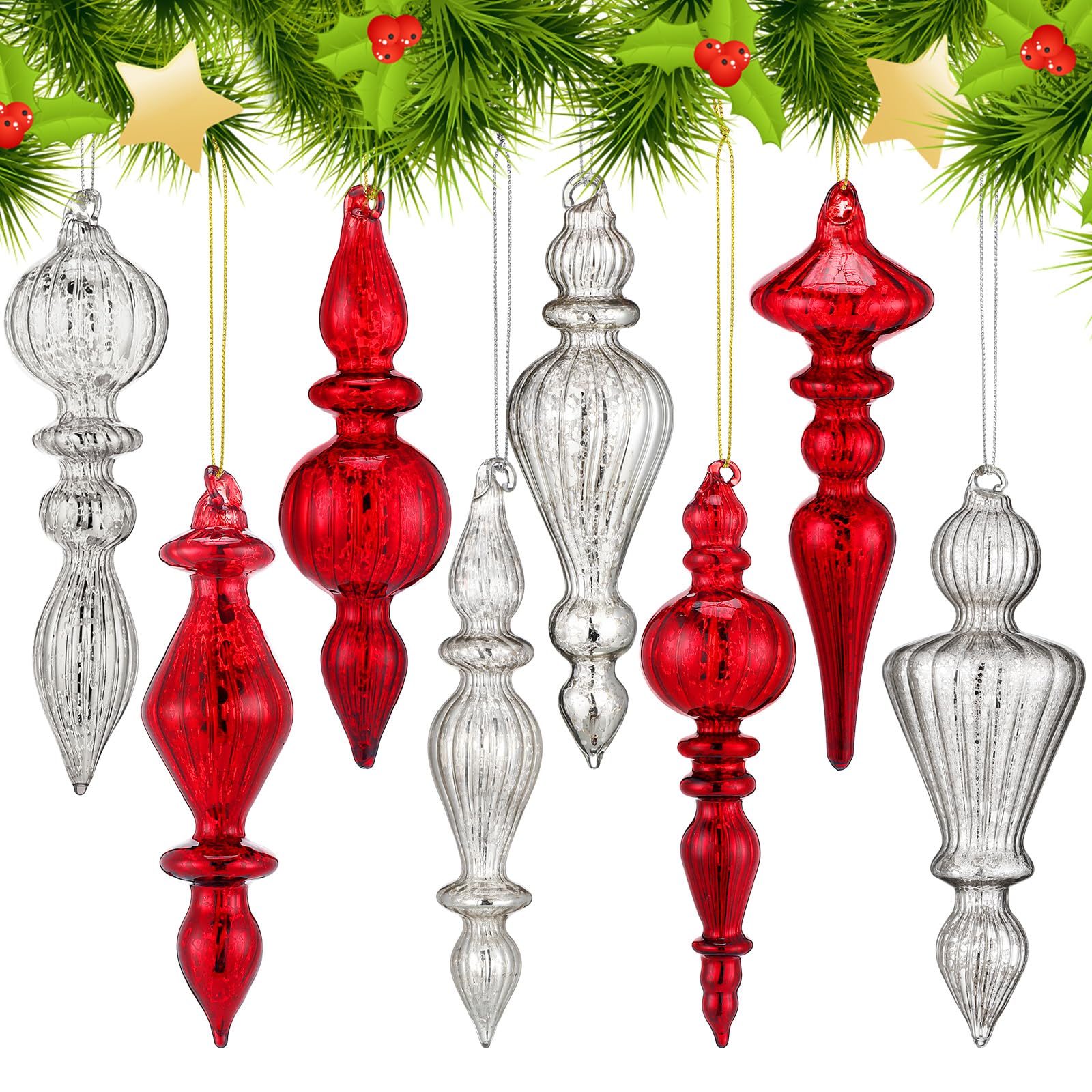 Amazon.com: Mifoci 8 Pcs 6 Inch Mercury Glass Finial Christmas ...