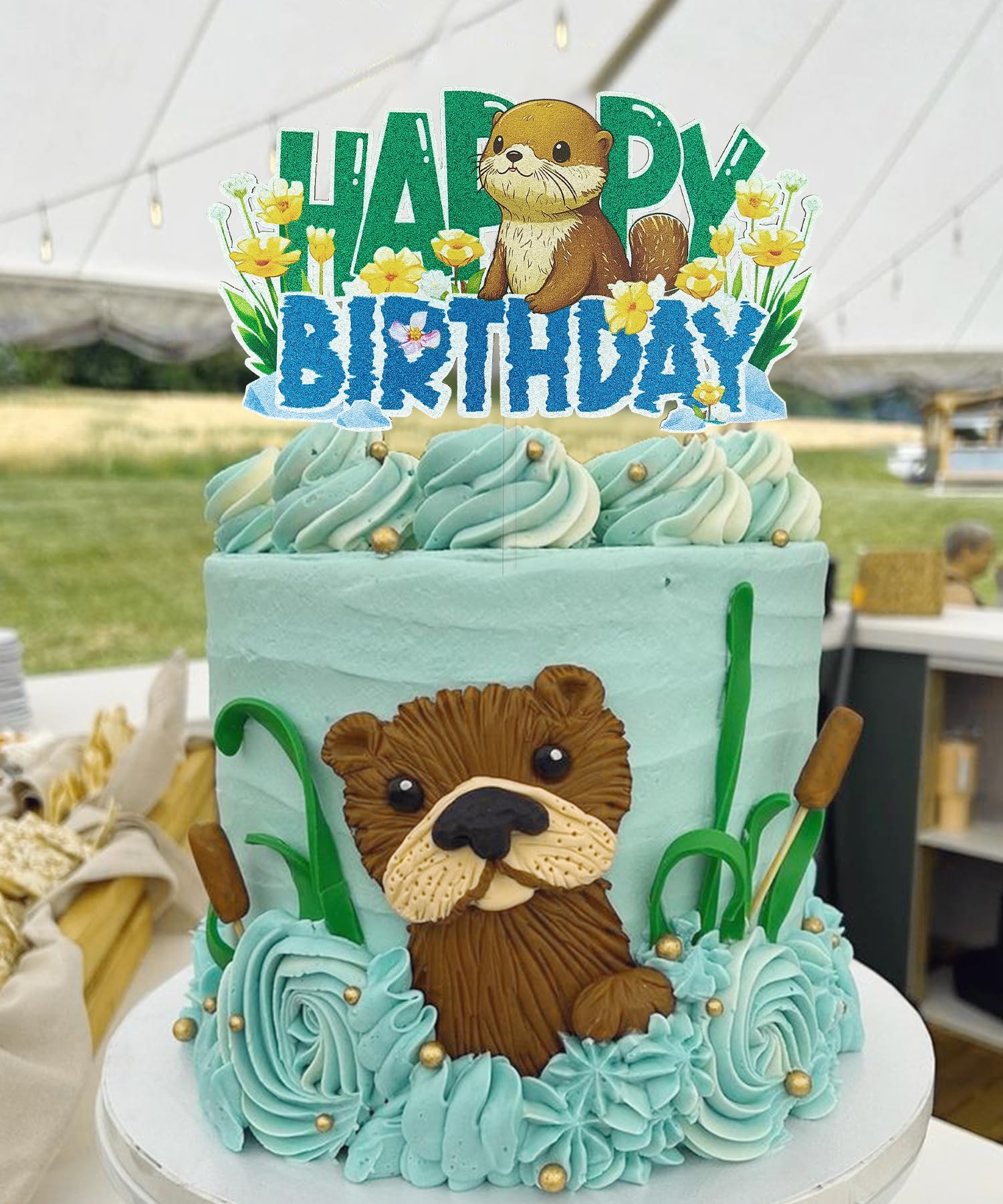 Snapklik.com : Otter Cake Topper, Sea Otters Theme Happy Birthday Cake ...