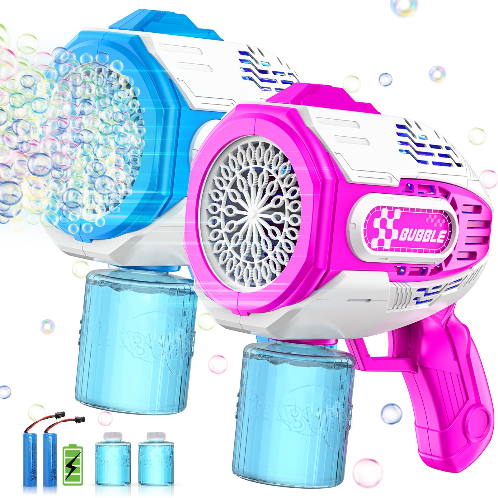 Amazon.com: Rechargeable Bubble Gun Machine for Kids, VATOS 2PCS Automatic Light up Bubble Gun ...