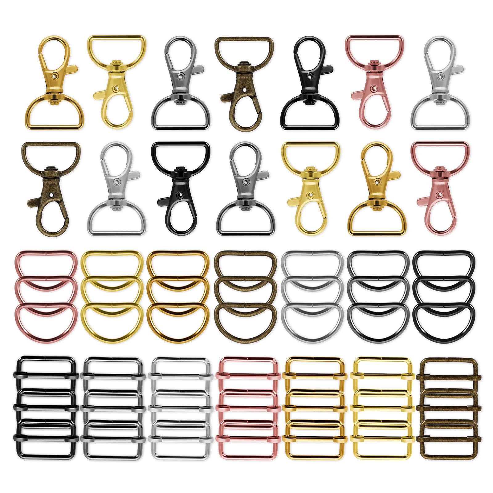 Aster 56 Pieces Keychain Hooks with D Rings Slide Buckles Swivel Clasps ...