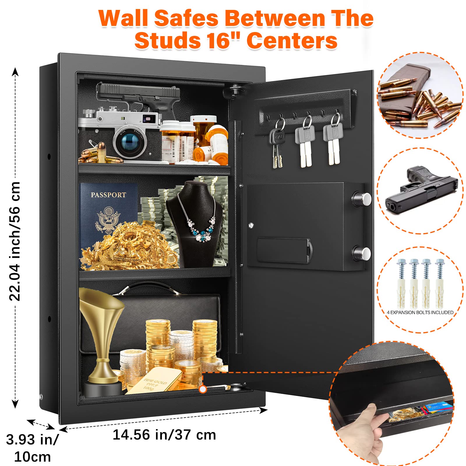 Snapklik.com : 22 Tall Fireproof Wall Safes Between The Studs 16 ...