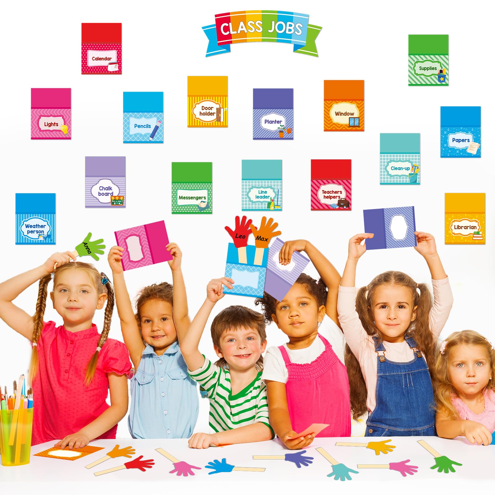 Snapklik.com : ZOiiWA 81pcs Colorful Hands Class Jobs Bulletin Board ...