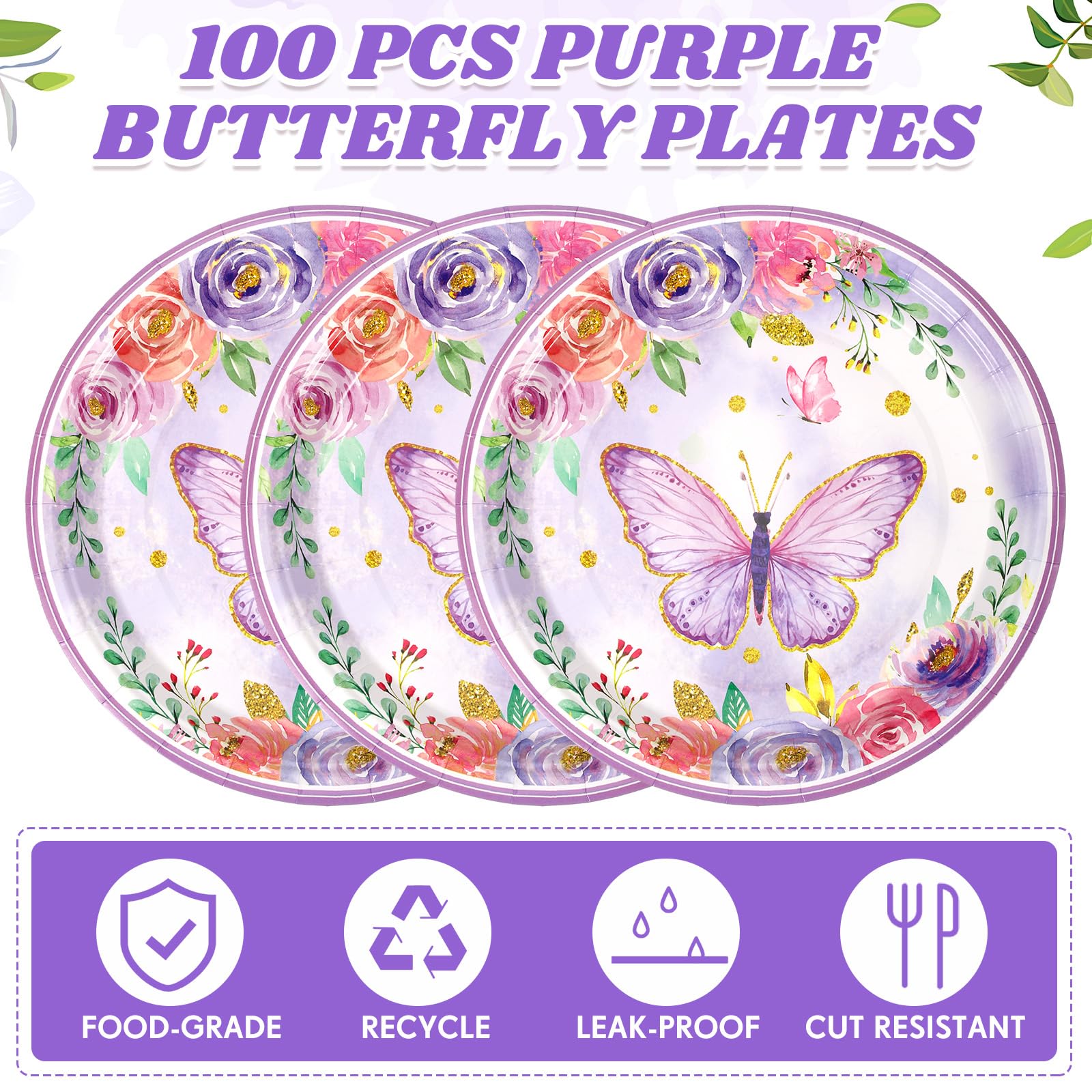 Snapklik.com : 60 Pieces Butterfly Paper Plates Bulk 9 Inch Spring ...