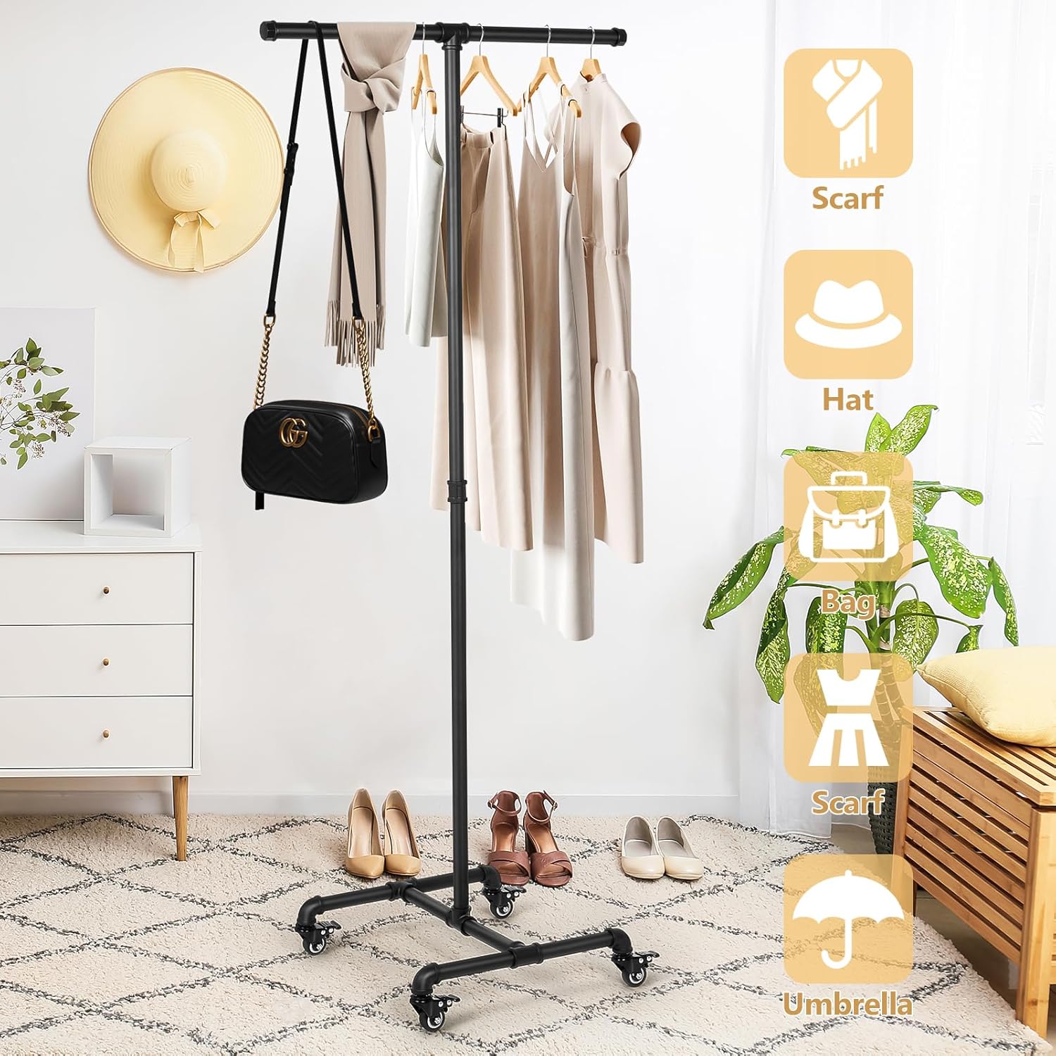 tonchean Perchero de metal independiente con 4 ruedas, perchero de ...