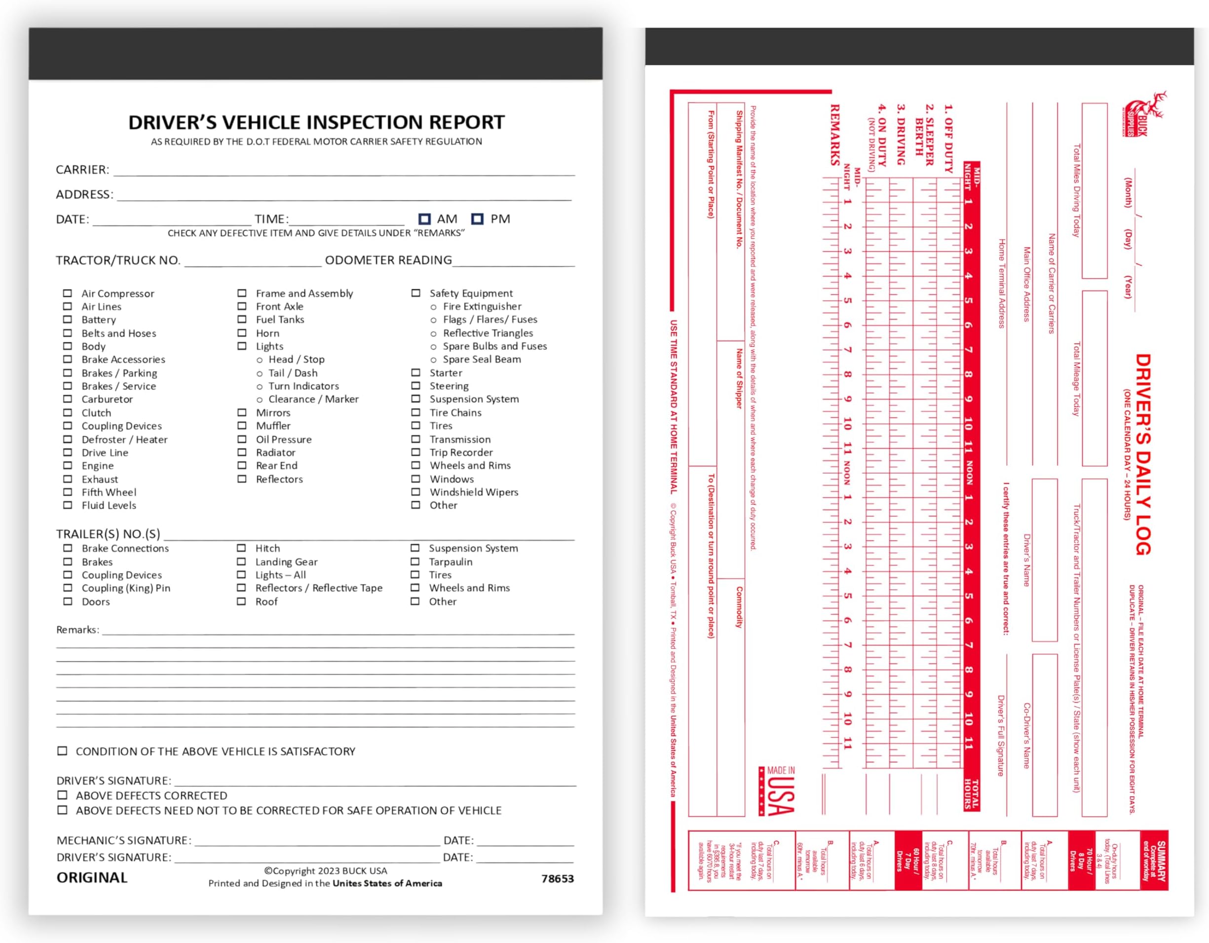 Amazon.com : Buck Driver Bundle: DVIR & Daily Log Book - 2-Ply ...