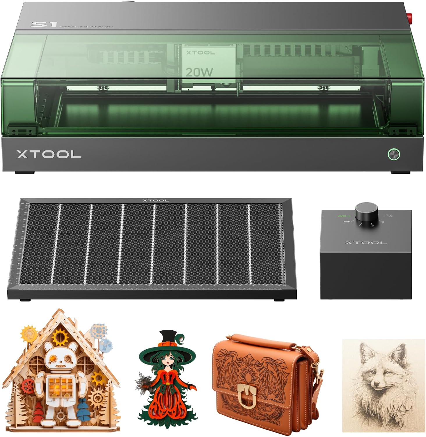 xTool S1 20W Incisore Laser Kit con Aisst Aria Intelligente e Pannello a Nido d'Ape, Fuoco ...