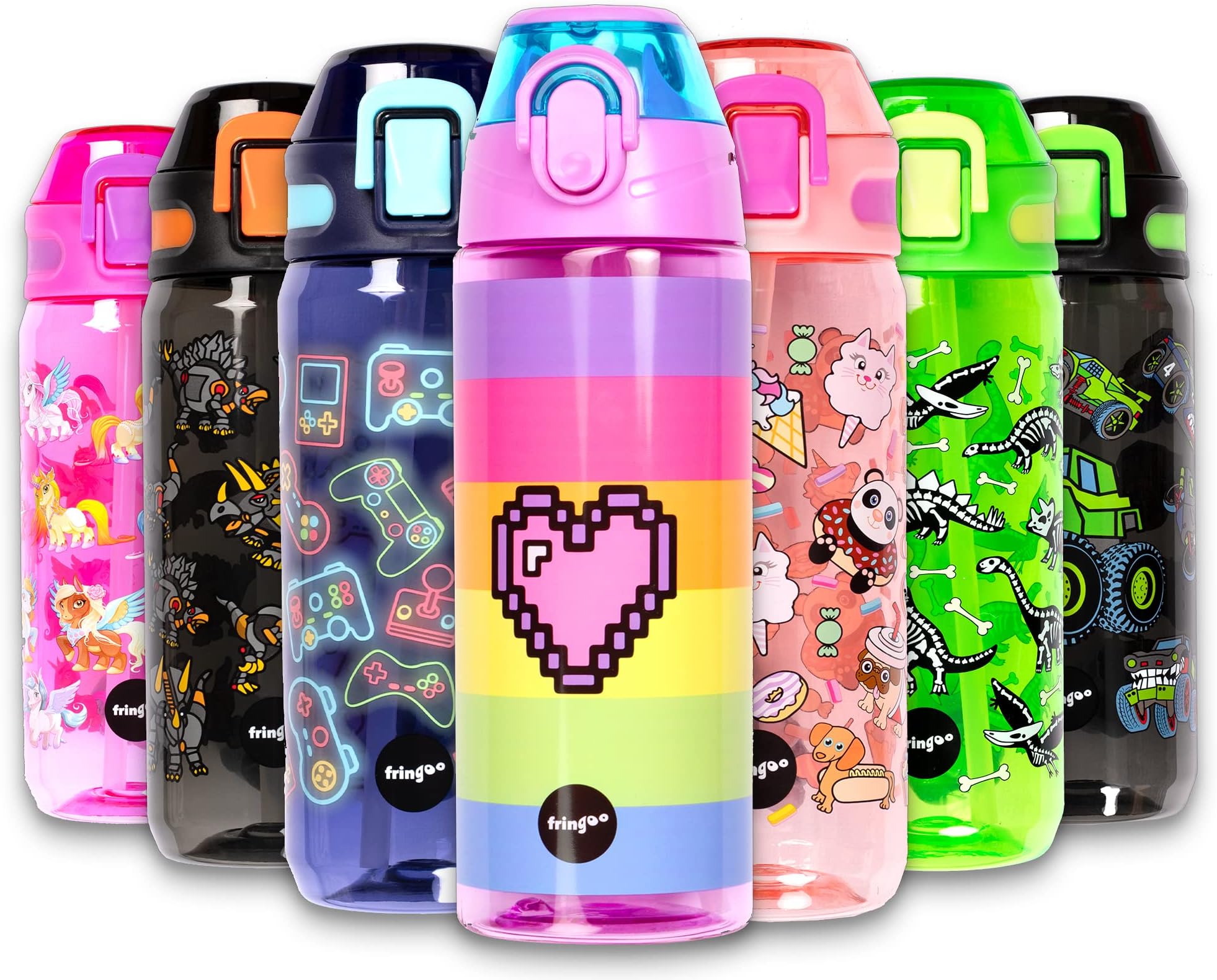 Fringoo - Gamer - Kids Water Bottle - BPA Free Water Bottles - Black ...