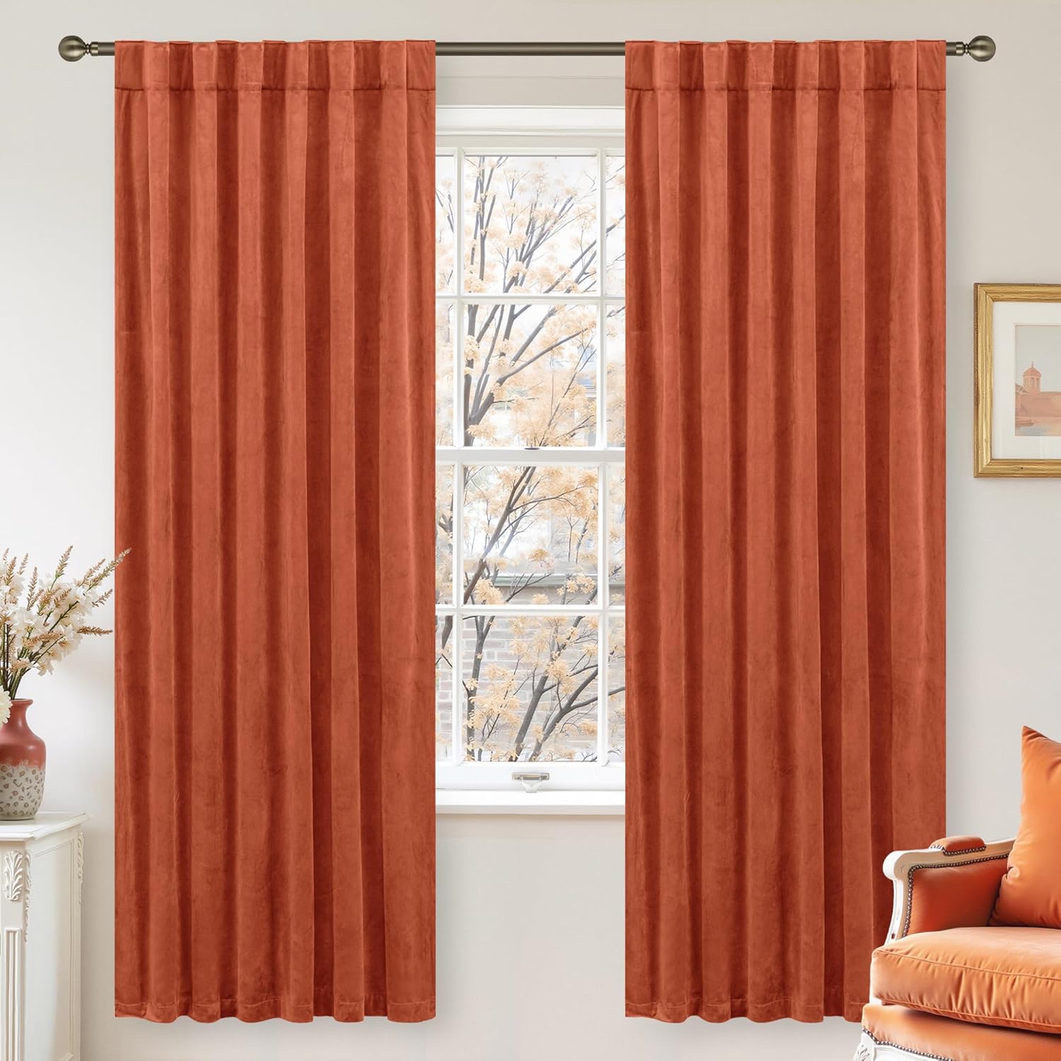 Amazon.com: LAMIT Terracotta Velvet Curtains 72 Inch for Living Room ...