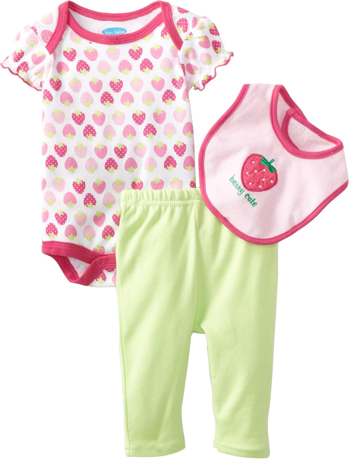 Amazon.com: Bon Bebe Baby-Girls Newborn Berry Cute 3 Piece Pant Set ...