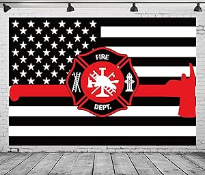 Amazon.com : CORFOTO Fabric 8x6ft American Flags Fire Department ...
