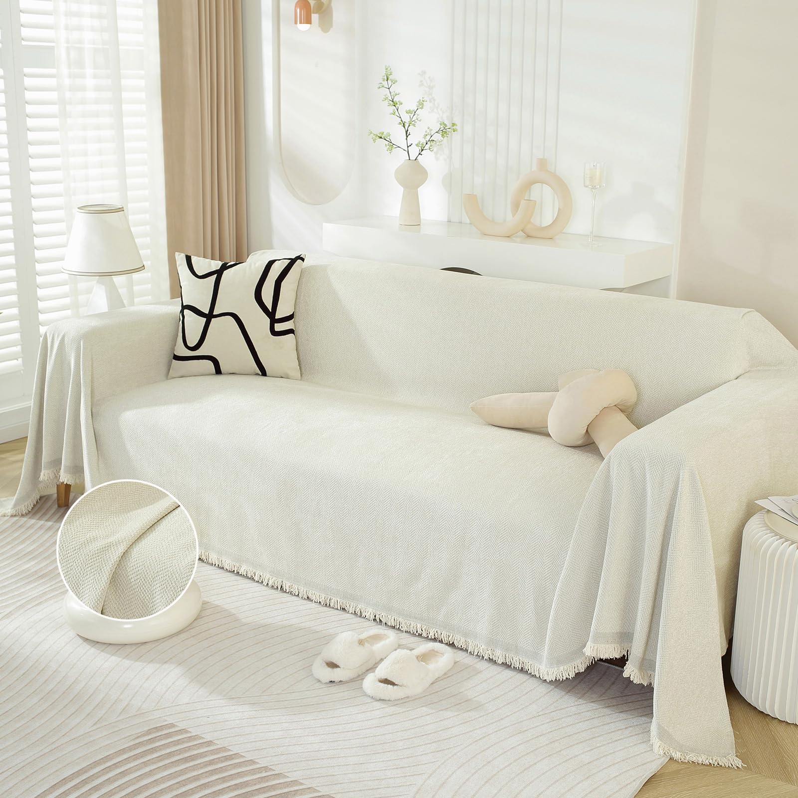 Amazon.com: DREAMINGO Modern Minimalism Cream White Couch Cover ...