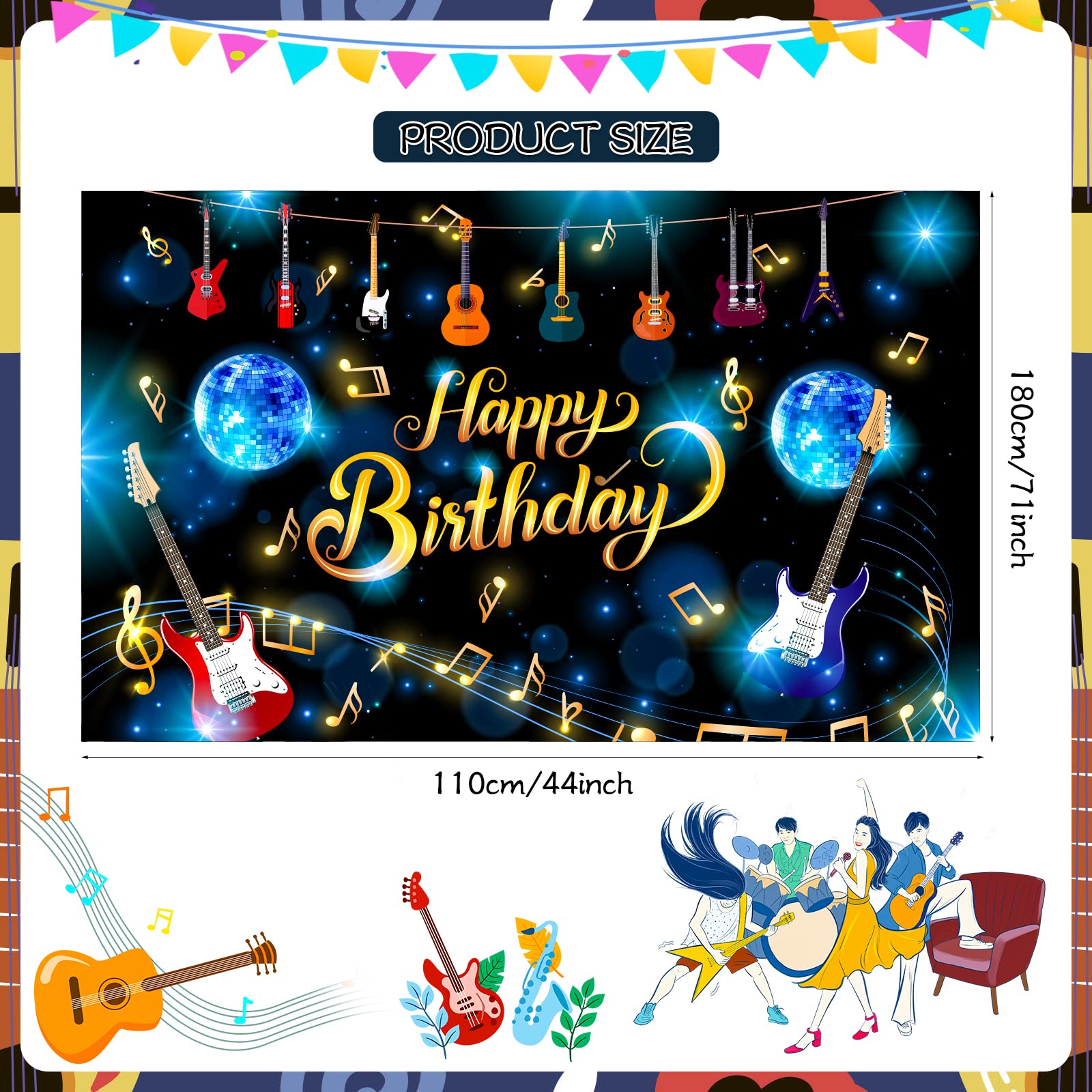 Musical Happy Birthday Banner Music Birthday Backdrop Photography Navy