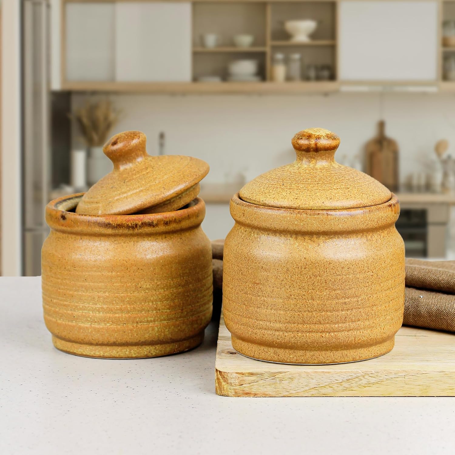 Buy The Earth Store Brown 500 ML Ceramic Pickle Jars Set of 2 | Barni ...