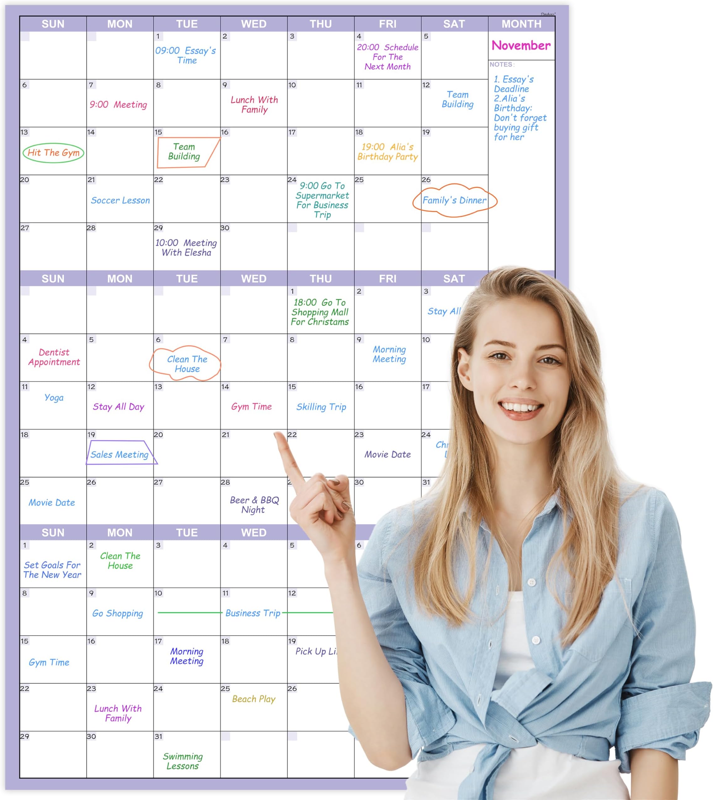 Amazon.com: Dry Erase Calendar for Wall - Undated 3 Month Wall Calendar ...