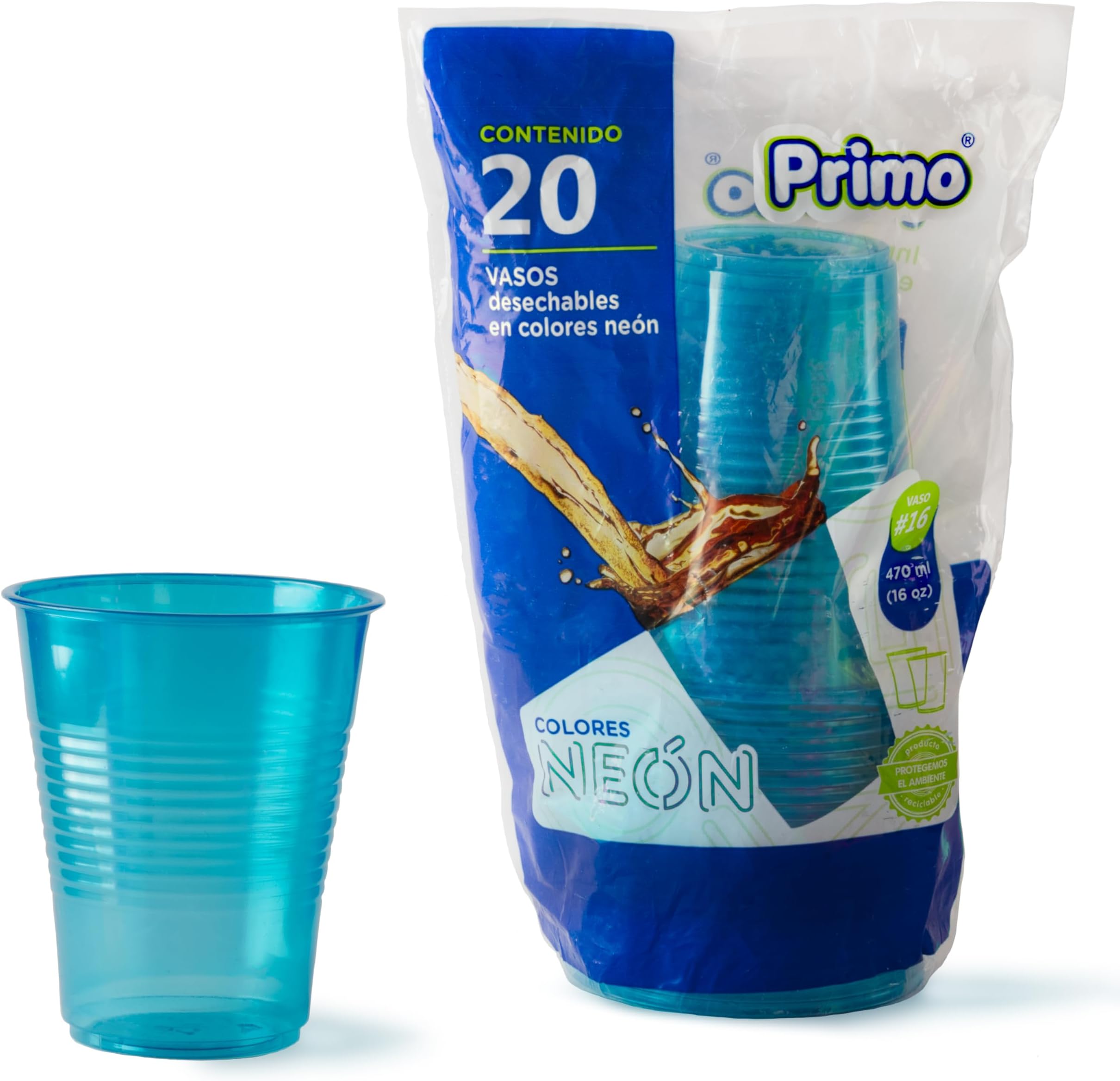 PRIMO Vaso Neon 16 oz | 20 Vasos Desechables para Fiesta colores Neon ...