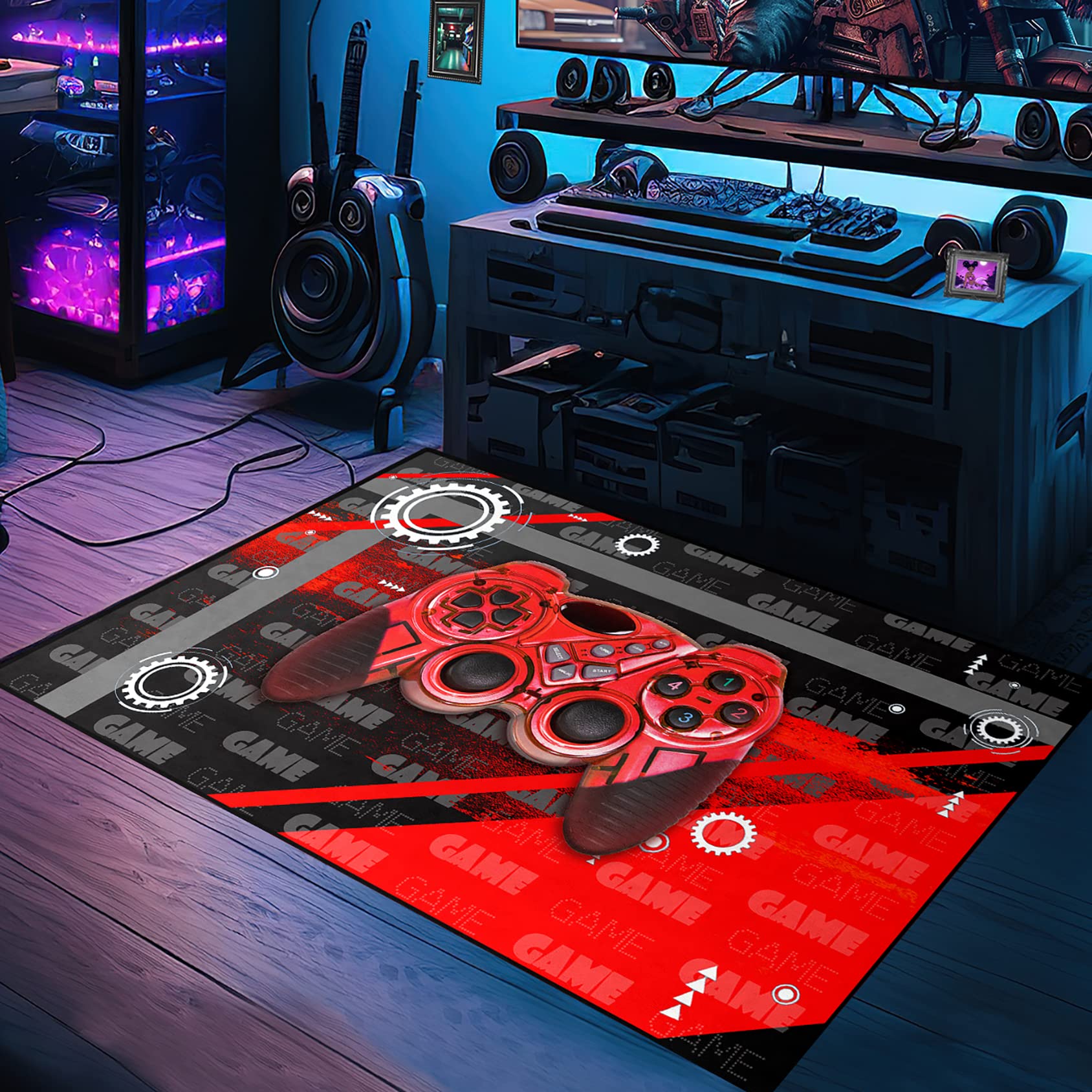 Gamer Teen Area Rug Floor Rugs for Boys 3D Gamepad Red Medium Carpet ...