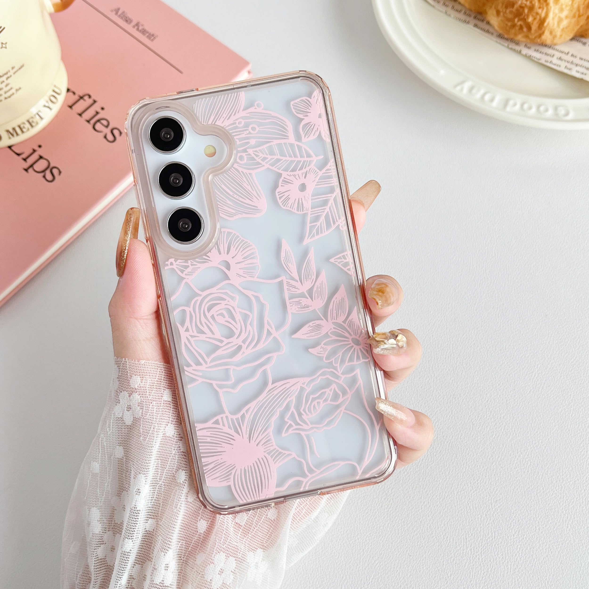 XIZYO for Samsung Galaxy S24 Plus Case, Cute Phone Case Floral Rose Aesthetic Flower Clear Case ...