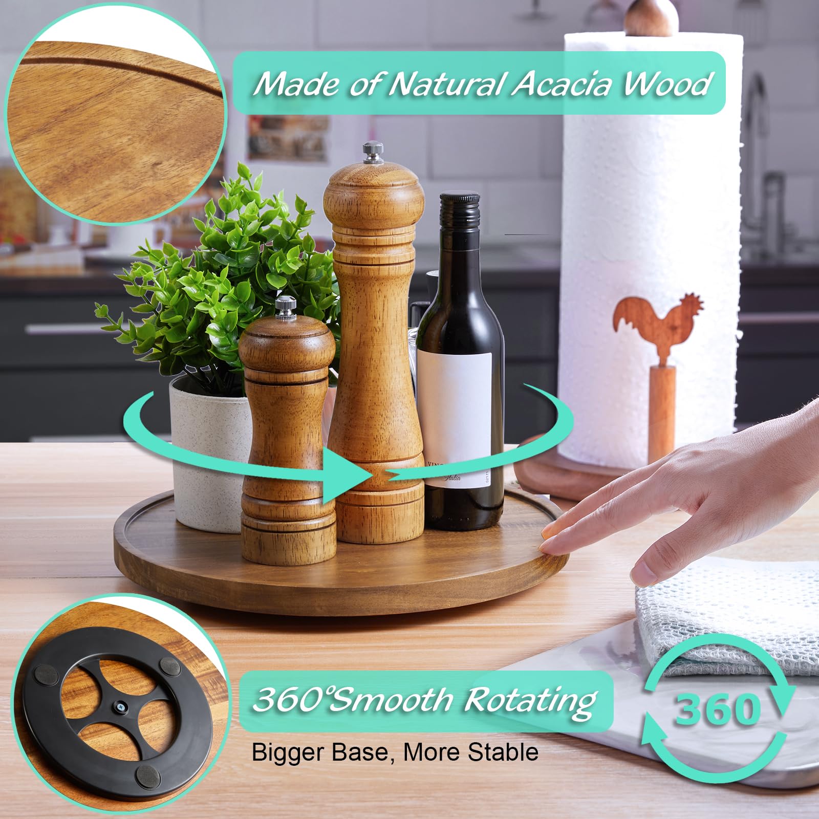 Snapklik.com : 10" Acacia Wood Lazy Susan Turntable Organizer For ...