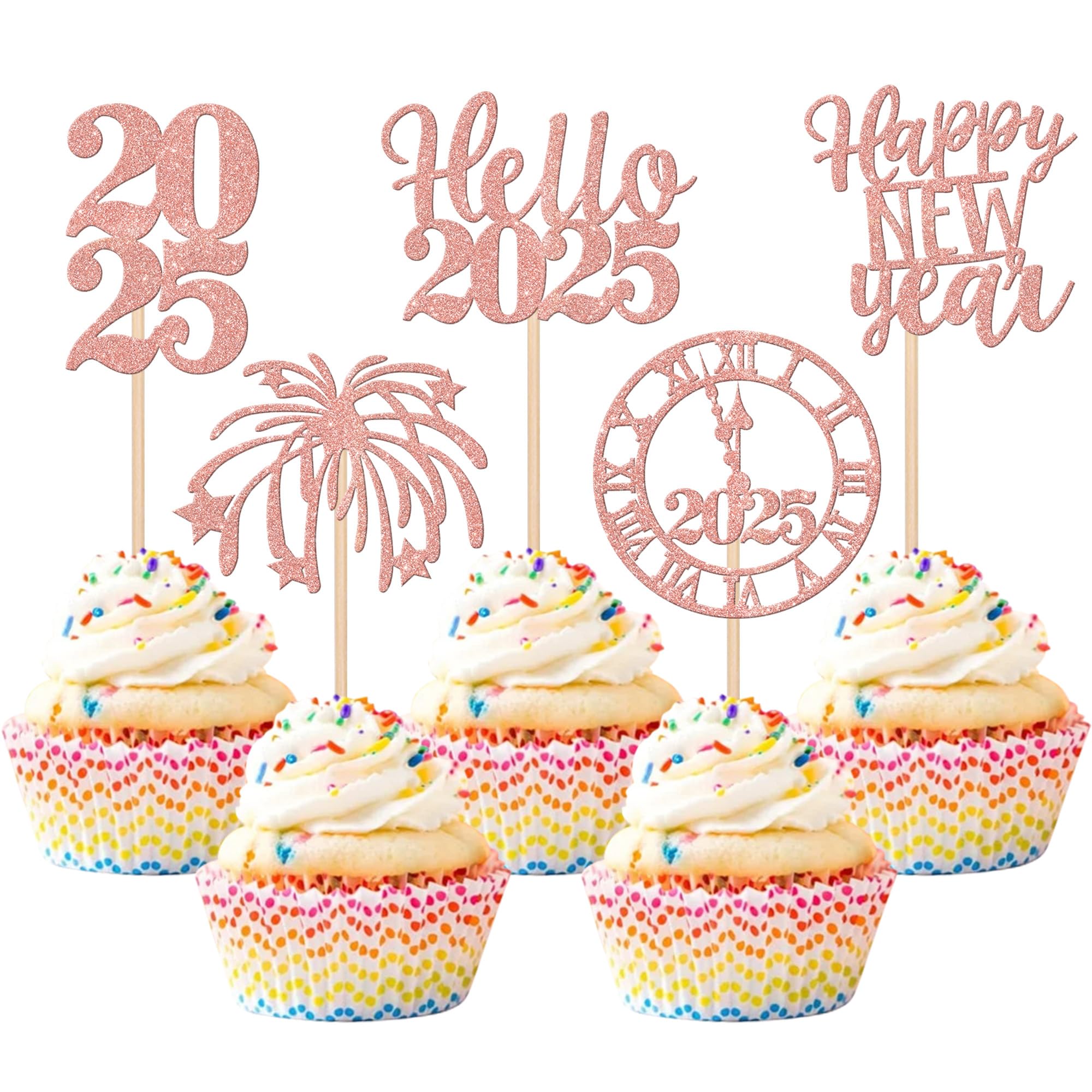 Snapklik.com : 30 PCS 2025 Happy New Year Cupcake Toppers Glitter ...