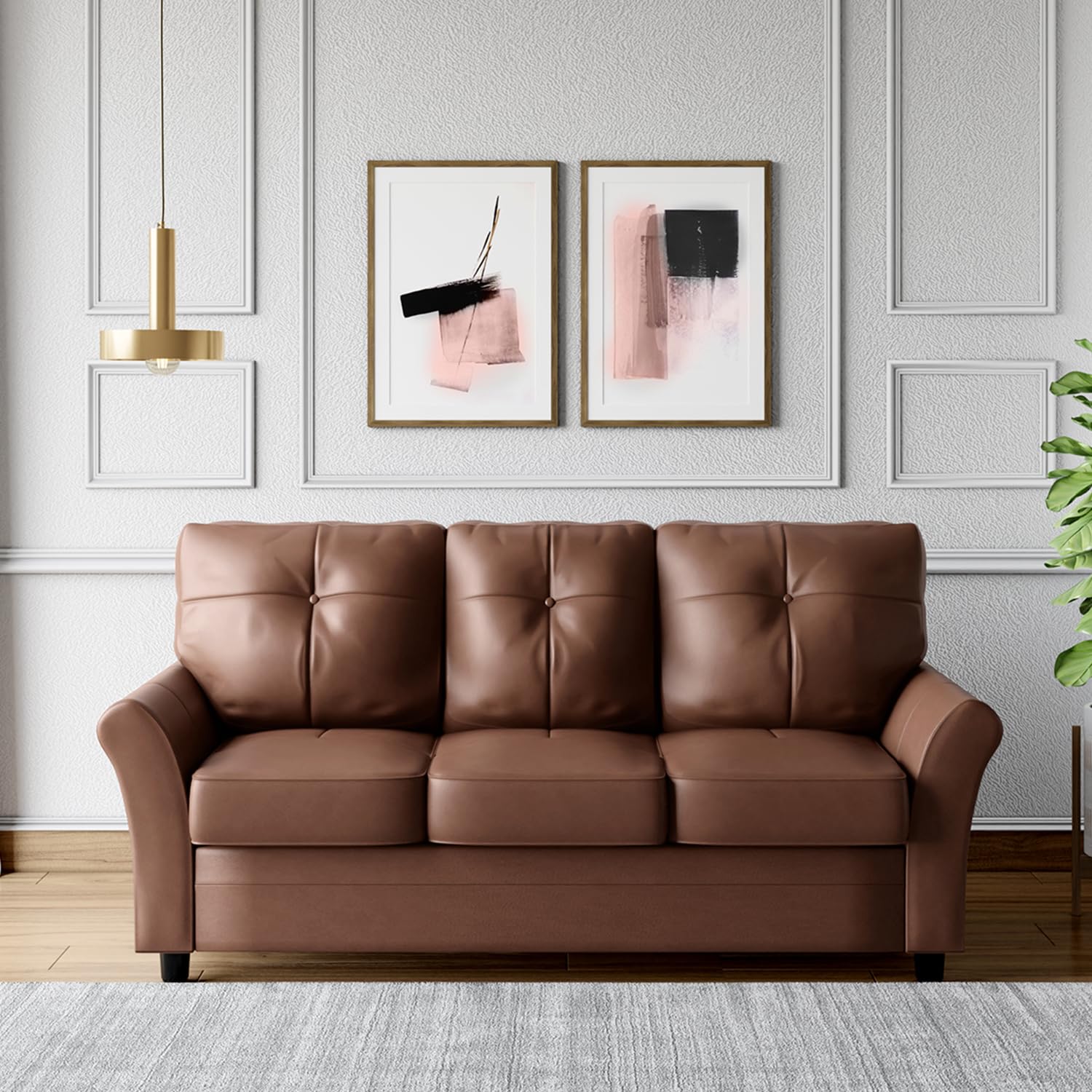 GODREJ INTERIO Orlando Plus 3-Seater Leather Sofa (1-Year Warranty, Solid Wood, Brown) : Amazon ...