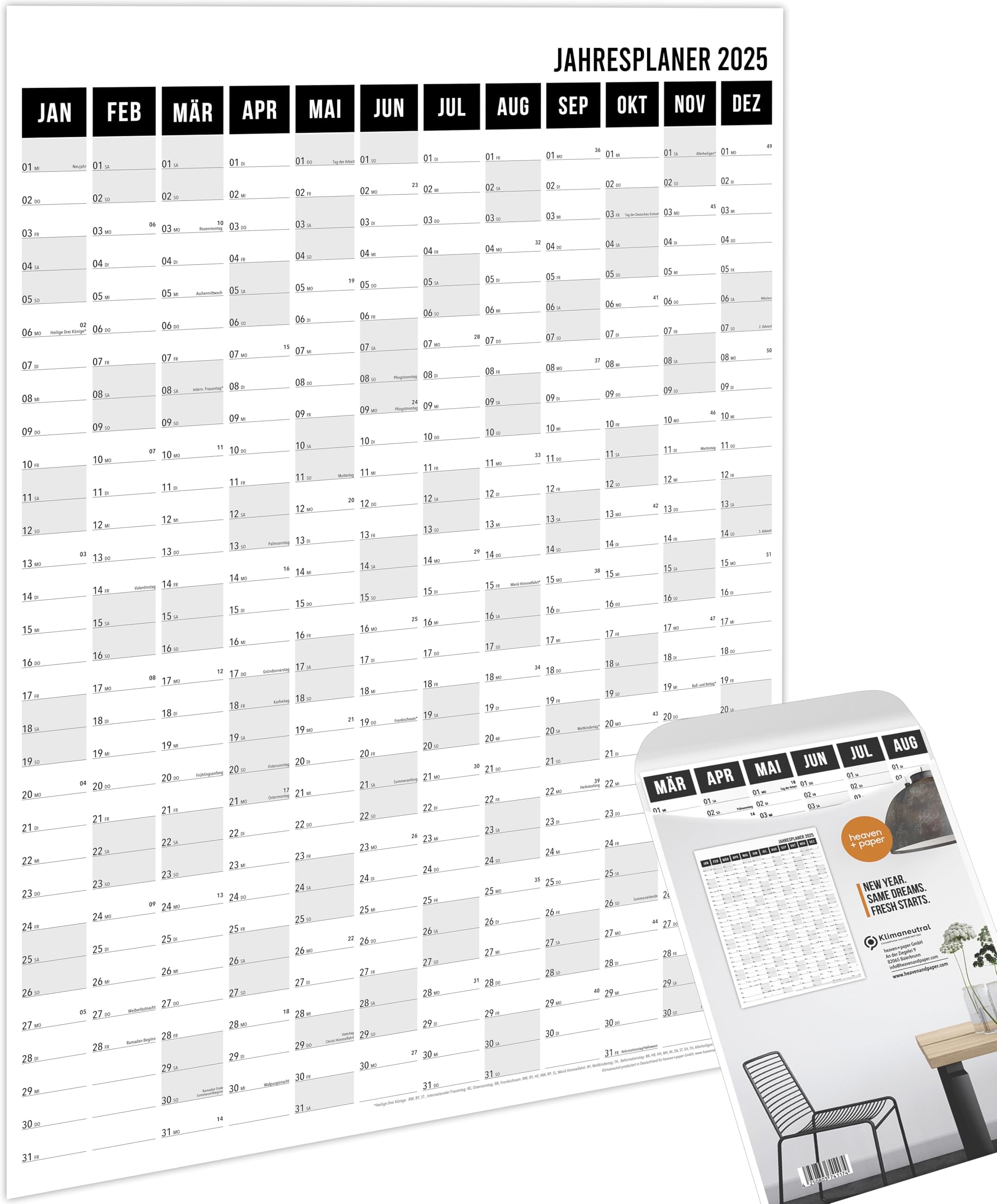 Jahresplaner 2025, DIN A1 XXL-Großformat, Poster Größe Wandkalender mit ...