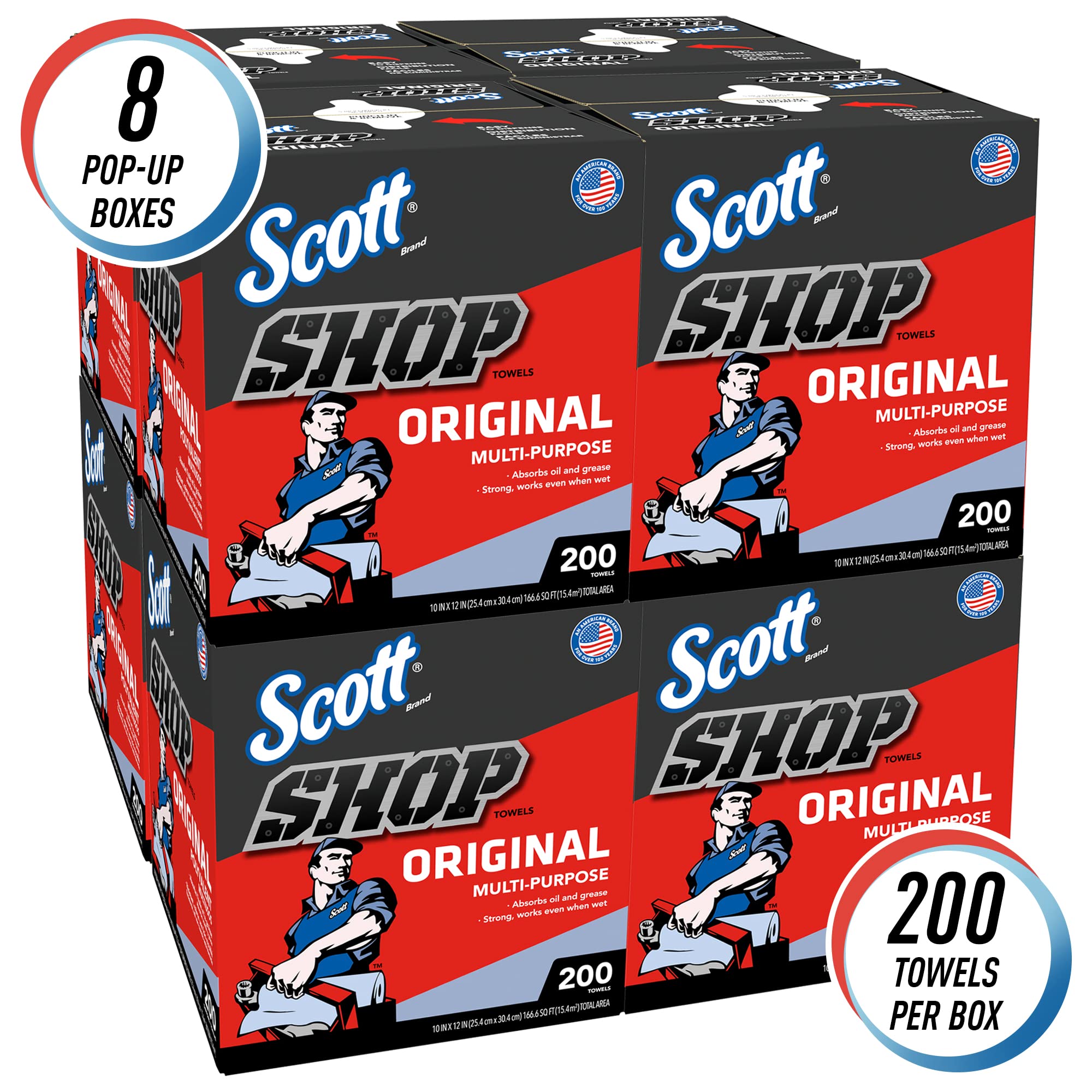 Scott Shop Towels Original (75190), Blue, Pop-Up Dispenser Box, 200 ...