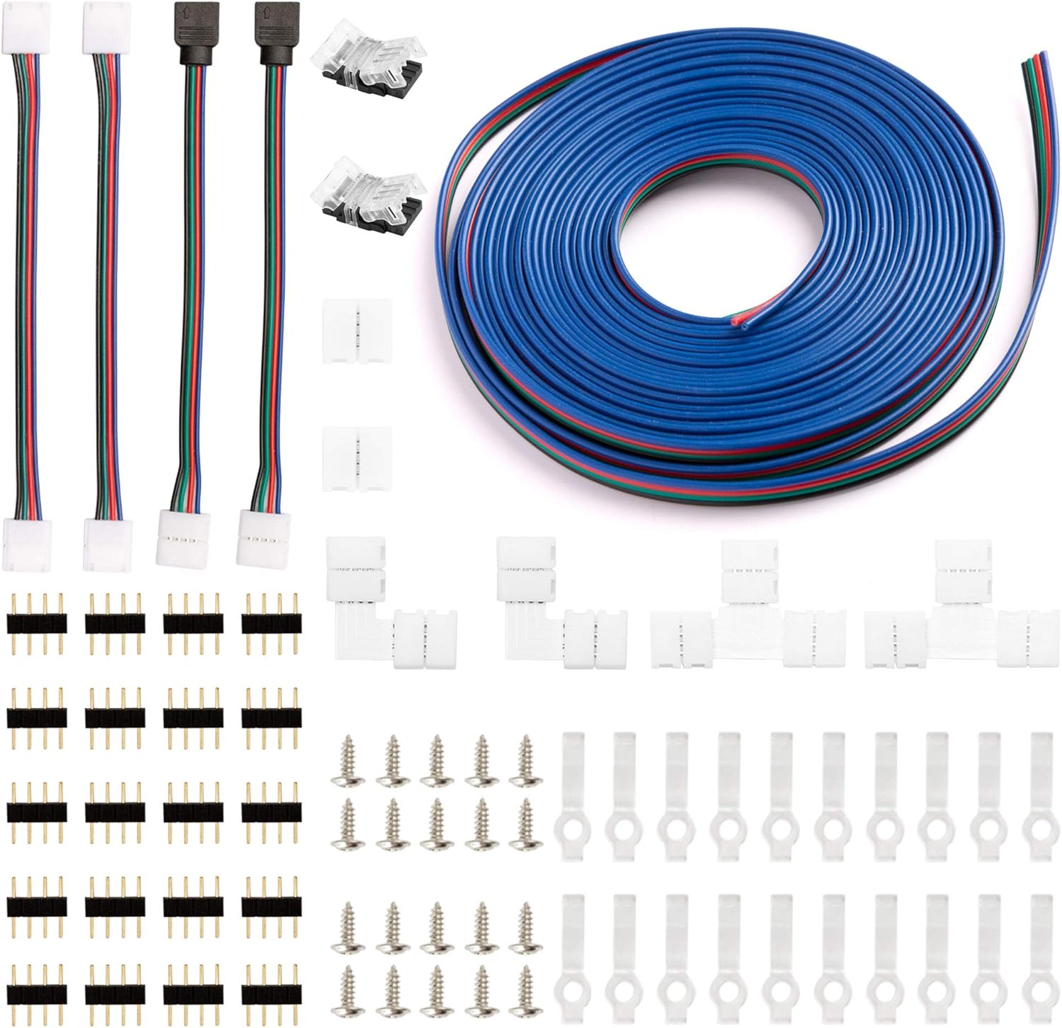 Buy 4Pin RGB LED Strip Connector Kit for 5050 10mm, Includes 9 Types of ...