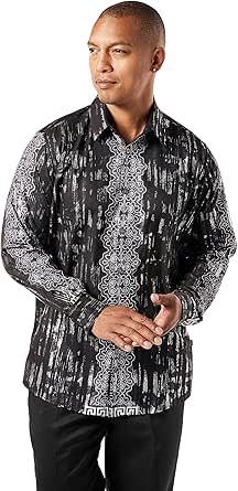 Amazon.com: STACY ADAMS Fancy Long Sleeve Print Shirt (as1, Alpha, x_l ...