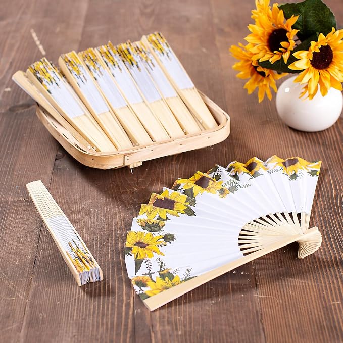 Amazon.com: Bulk 48 Pieces Sunflower Printed Folding Hand Fans : Home ...