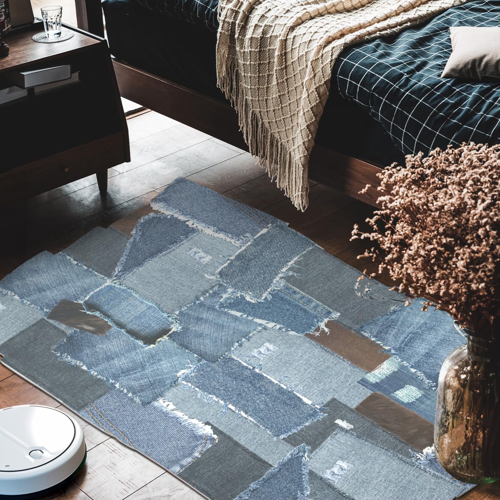 Kelarea Premium Faux Cowhide Rug 3x5 feet, Vintage Durable Denim Cowboy ...