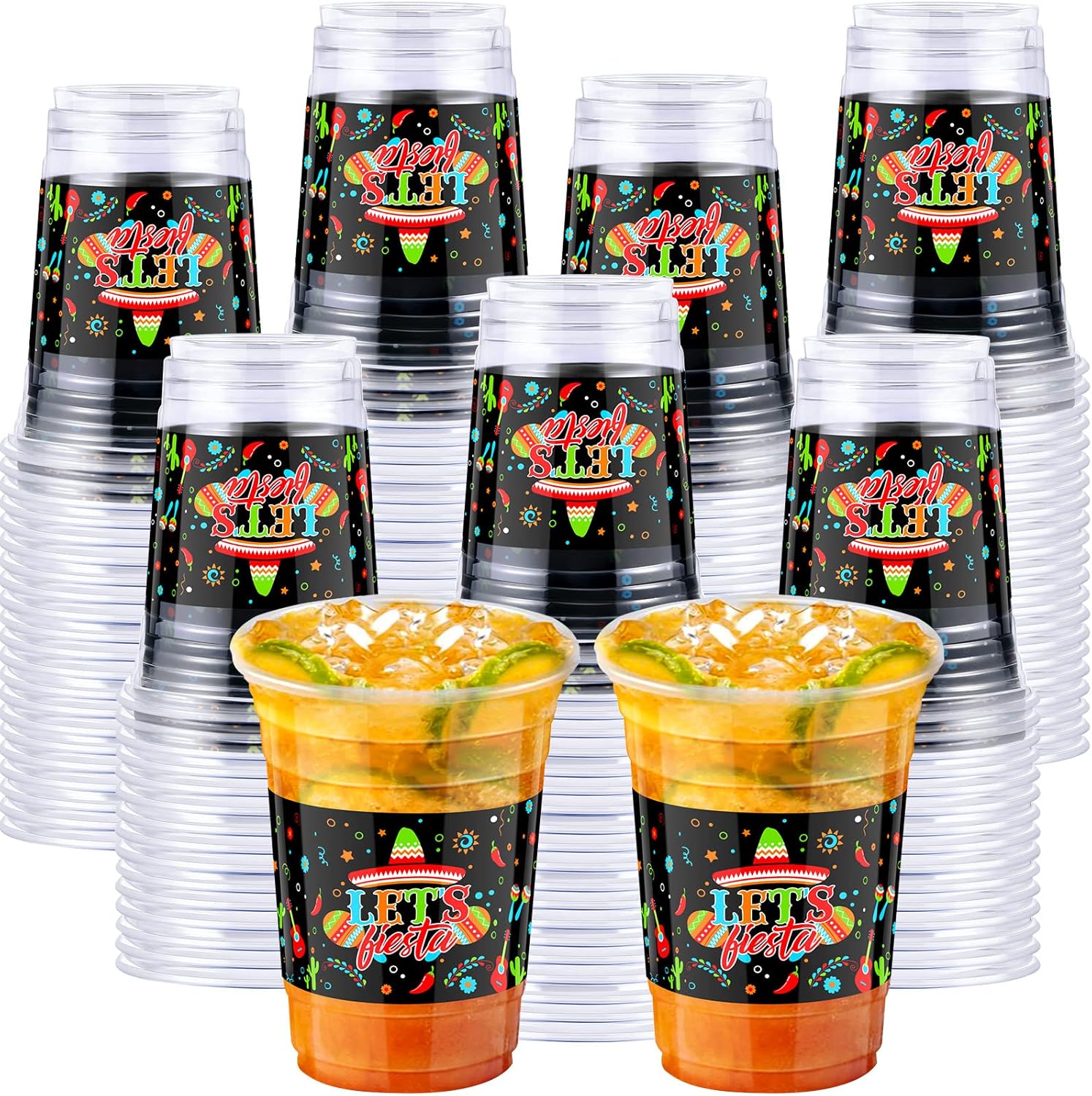 Amazon.com: Gerrii 100 Pcs 16 oz Let's Fiesta Plastic Cups Bulk Mexican ...