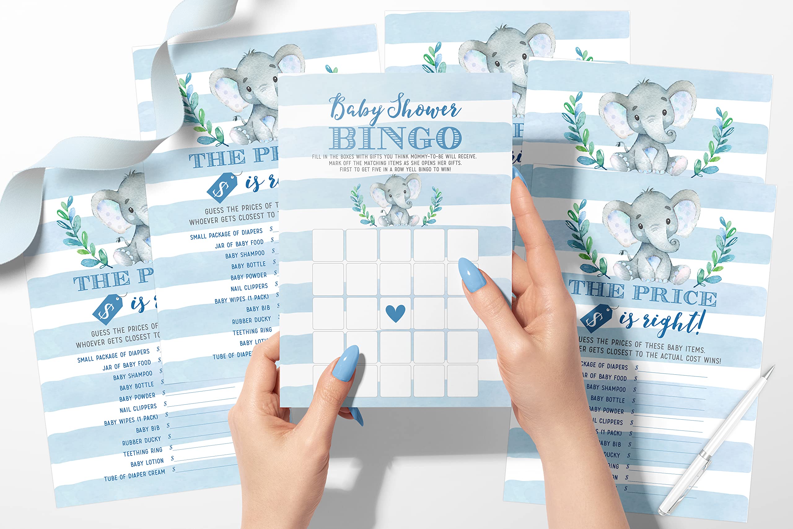 Elephant Theme Baby Shower Game Printable Pack Blue Elephant Baby ...
