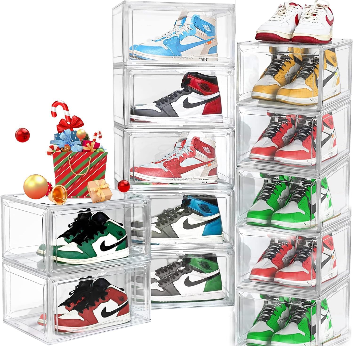 12 Pack Clear Shoe Box Plastic Stackable, Shoe Containers Shoe Storage ...