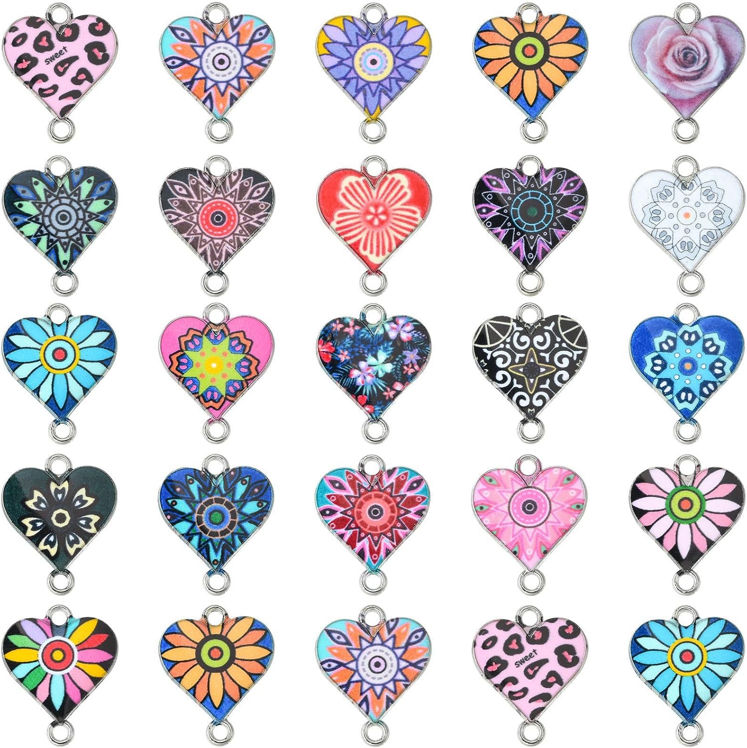 Amazon.com: DanLingJewelry 42Pcs Random Color Enamel Heart Connector ...