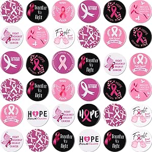 Amazon.com: Yilloog 60 Pcs Breast Cancer Awareness Button Pins Round ...