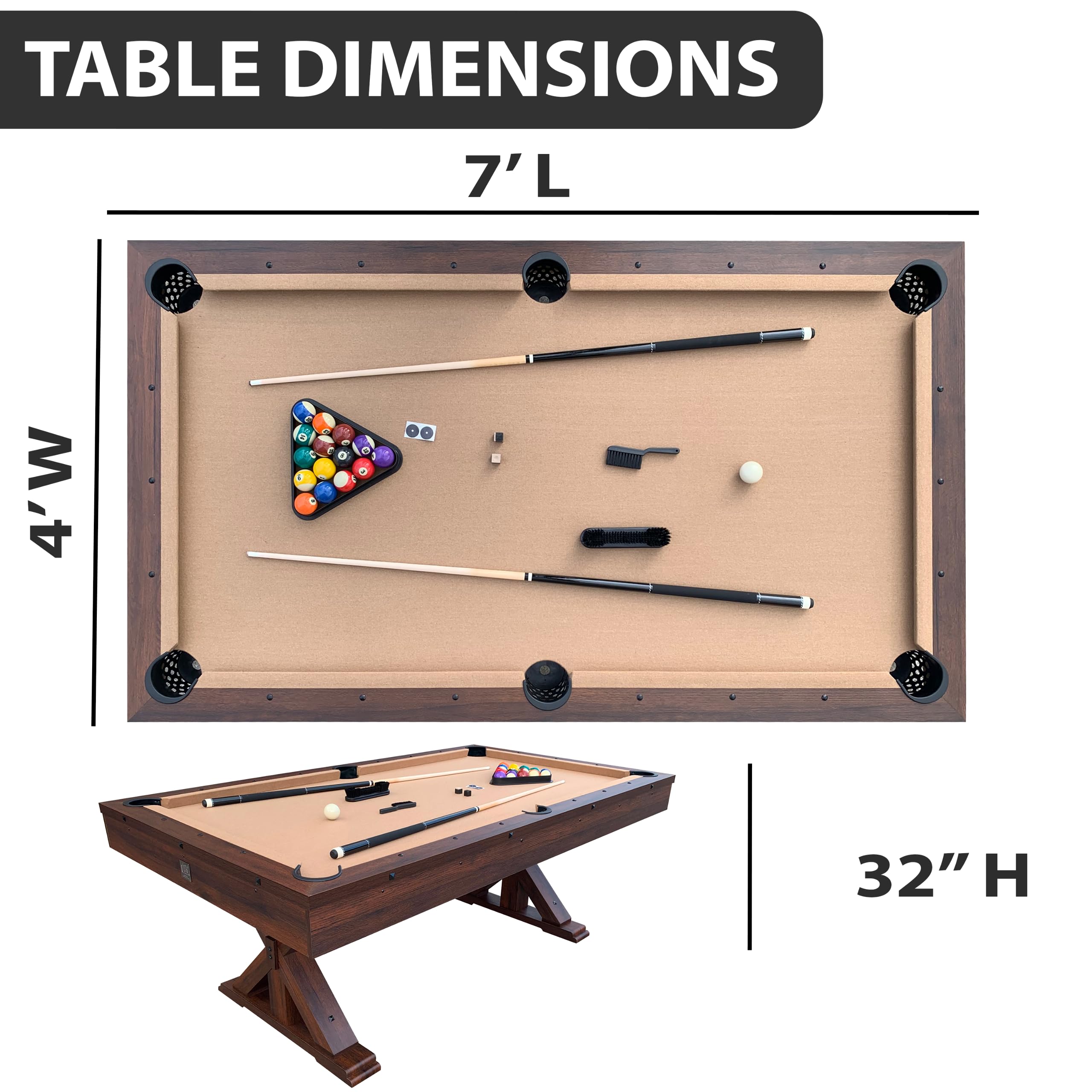 Freetime Fun 7 FT 3 in 1 Multi Game Pool Table with Dining Top Pool ...
