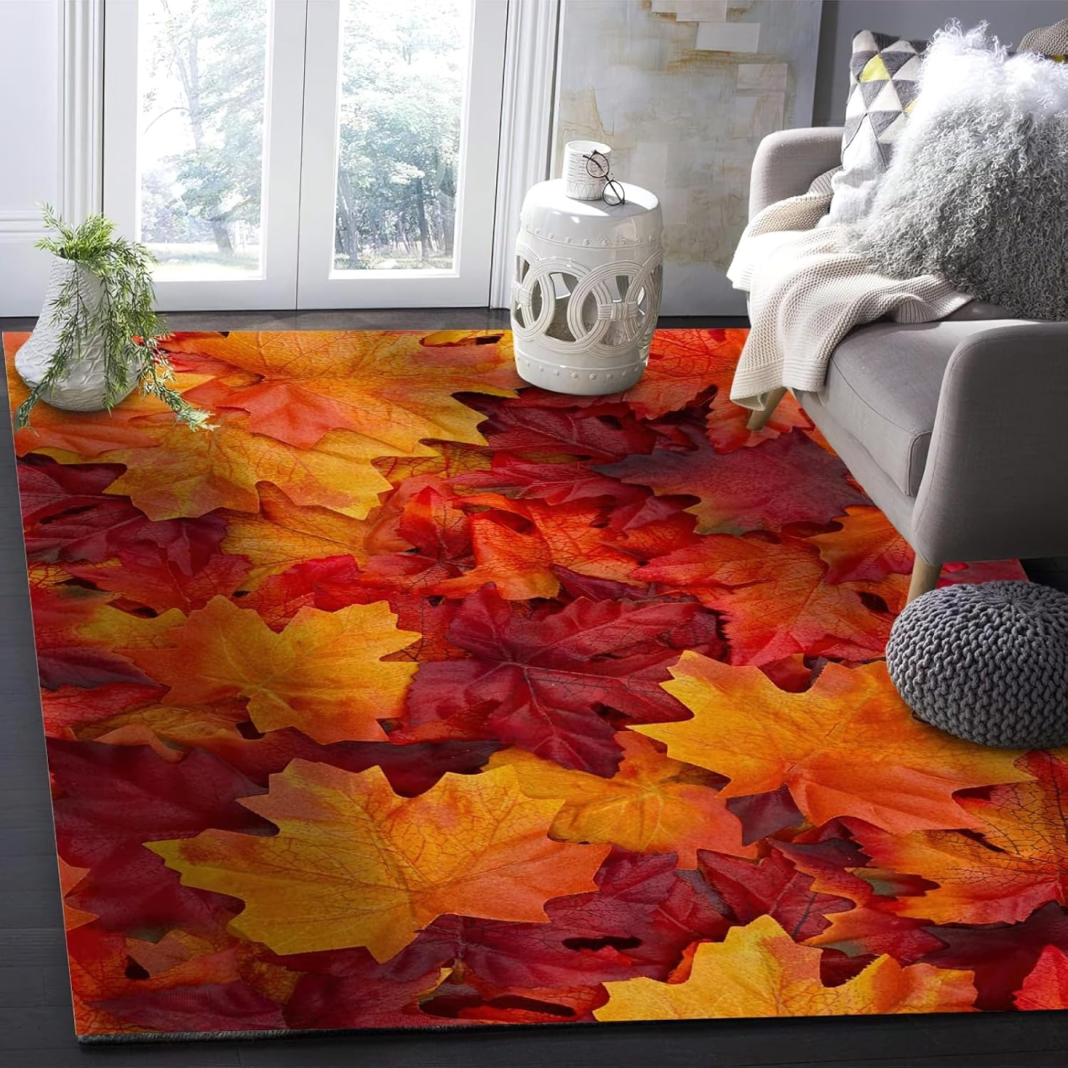 Amazon.com: Natural Scenery Fall Leaves Forest Area Rug, Thanksgiving ...