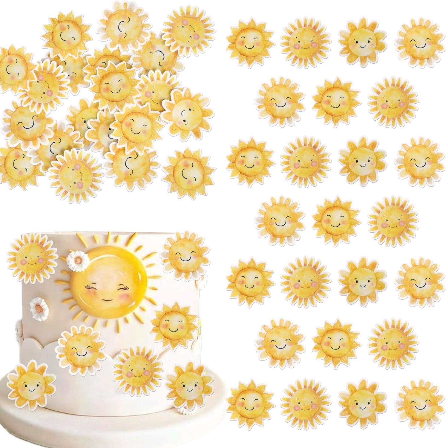 Amazon.com: Rsstarxi 60 Pack Edible Sun Cupcake Toppers Sunshine Party ...