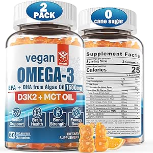 Amazon.com: Vegan Omega 3 Gummies 1280mg + Vitamin D3 K2 (MK7), Omega 3 ...