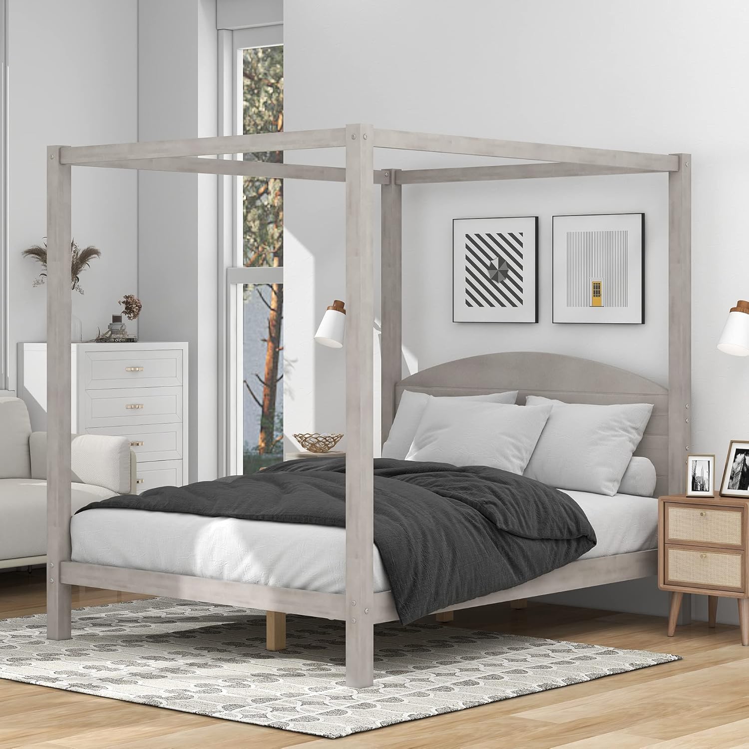 Amazon.com: Harper & Bright Designs Queen Size Canopy Bed with ...