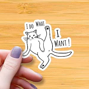 Amazon.com - I Do What I Want Cat Waterproof Glossy Sticker, Funny Cat ...