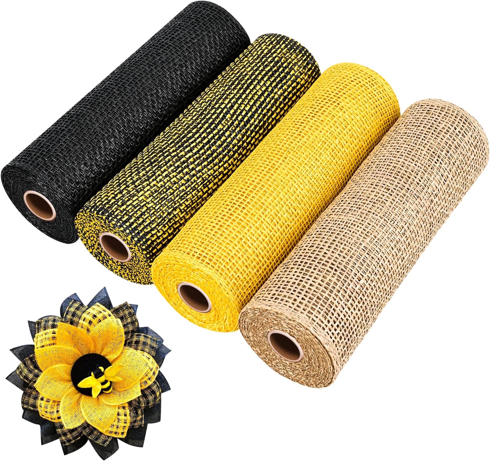 Amazon.com: 4 Rolls 10 Inch x 6 Yard Bee Mesh Ribbon Poly Burlap Deco ...
