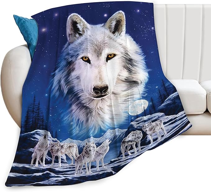 Amazon.com: White Wolf Blanket Super Soft Cozy Wolves Fleece Throw ...