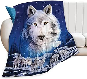 Amazon.com: White Wolf Blanket Super Soft Cozy Wolves Fleece Throw ...
