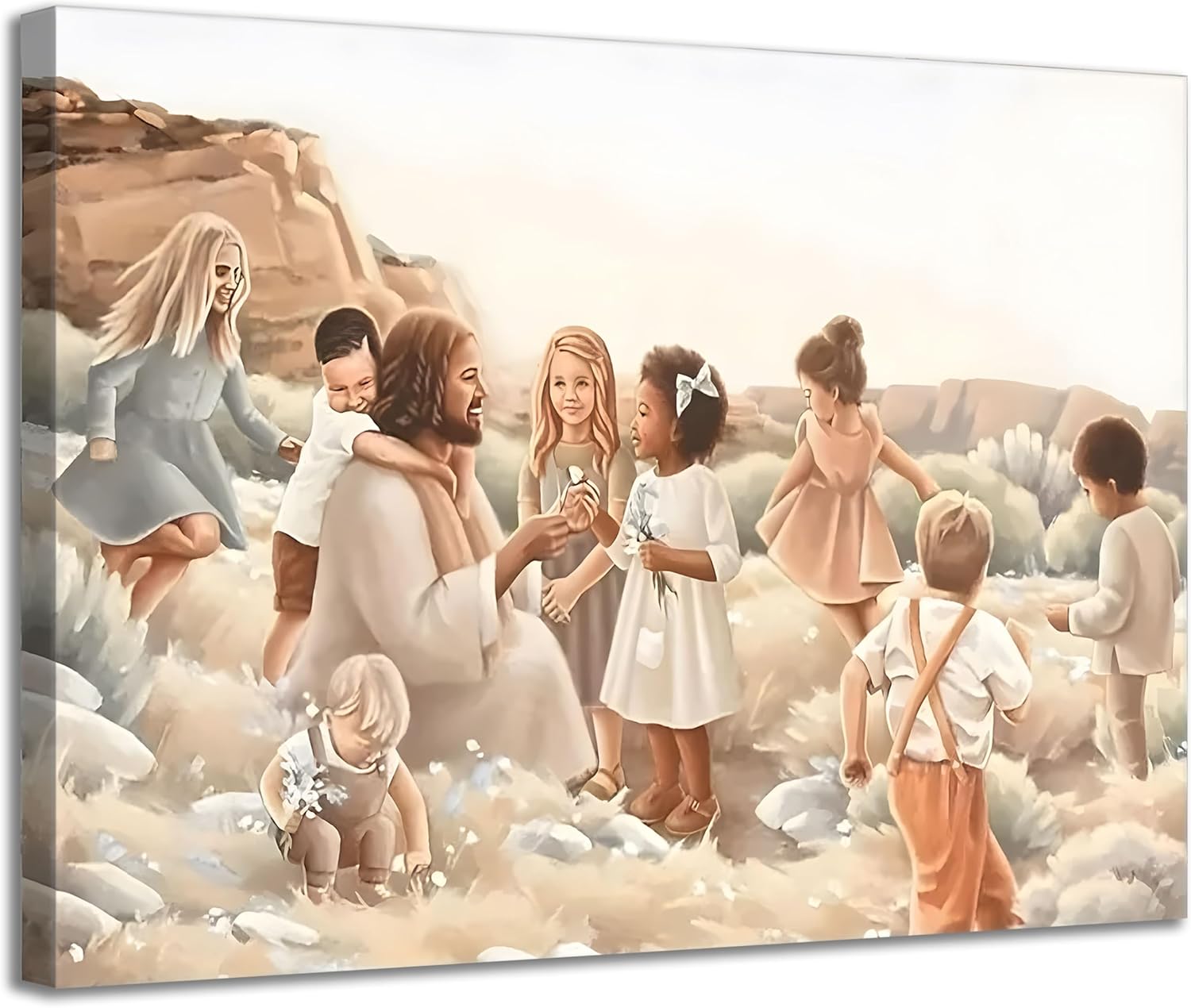 Amazon.com: Framed Jesus With Children Canvas Wall Art For Such is the ...